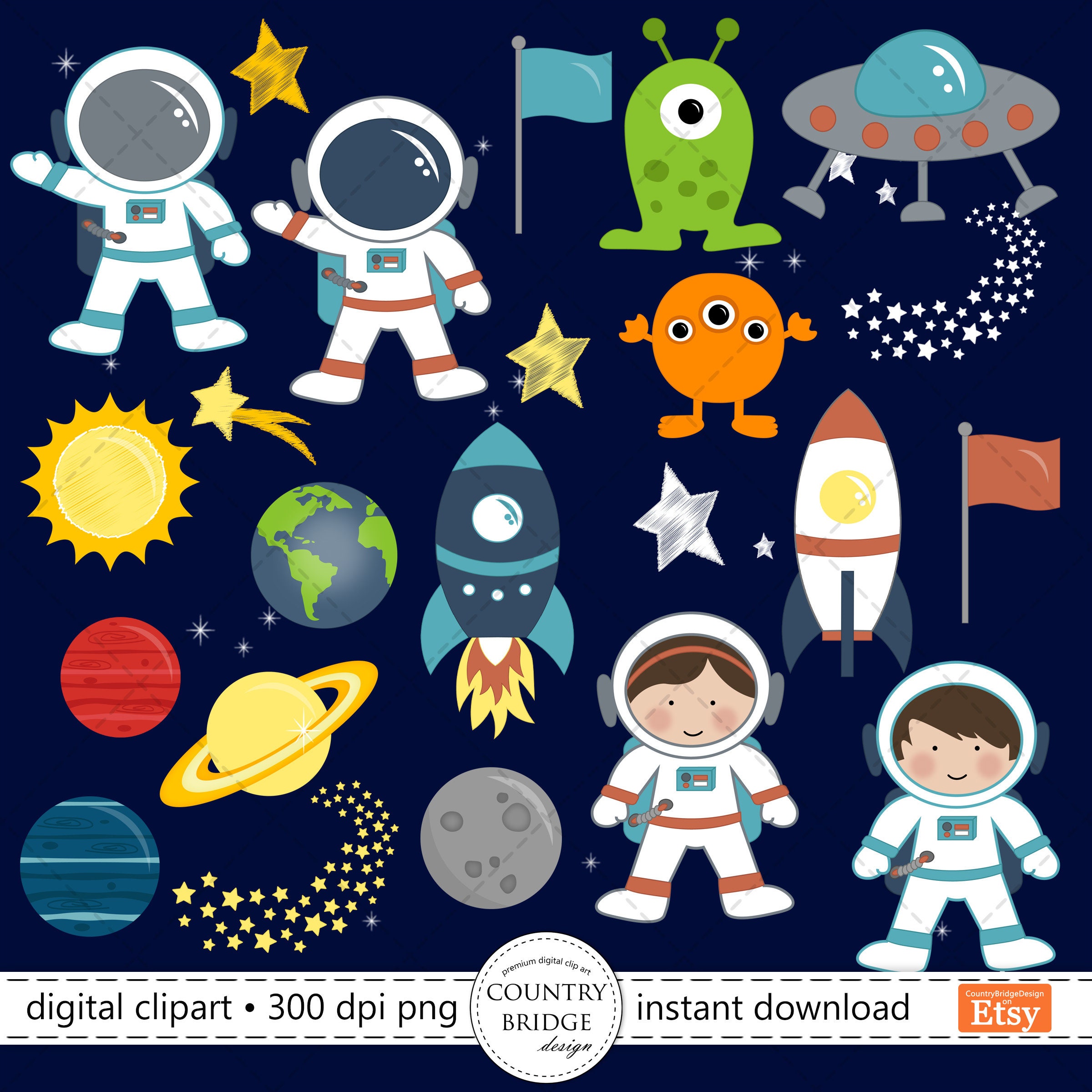 Space Clipart Outer Space Clip Art Astronaut Clipart Planet - Etsy