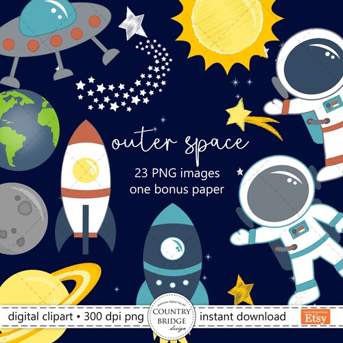 Watercolor Space Clipart Astronaut Spaceship Rocket Stars - Etsy
