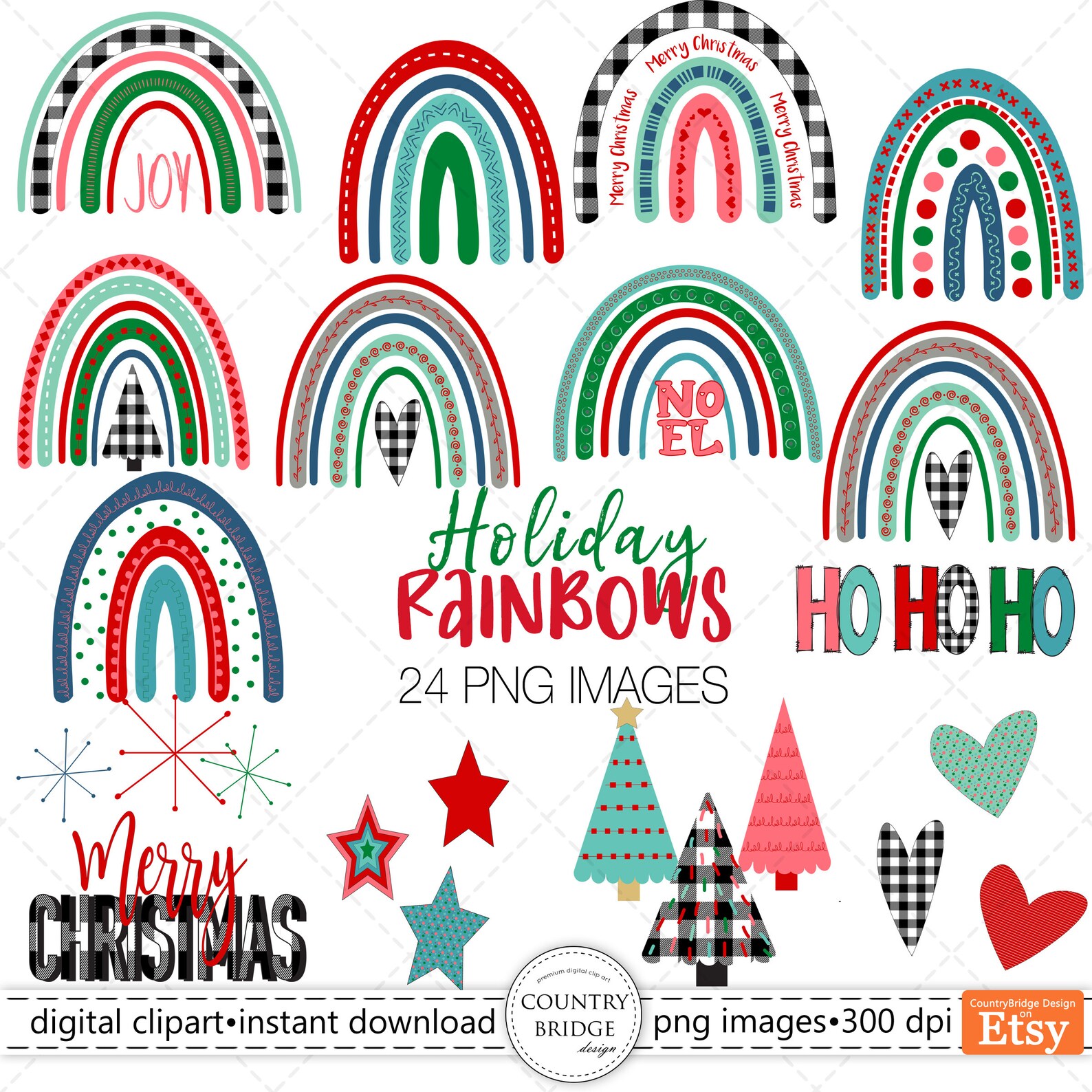 Boho Rainbow Clip Art Christmas Rainbow Boho Christmas - Etsy