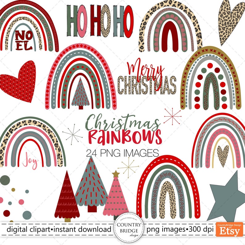 Boho Rainbow Clip Art Christmas Rainbow Boho Christmas - Etsy
