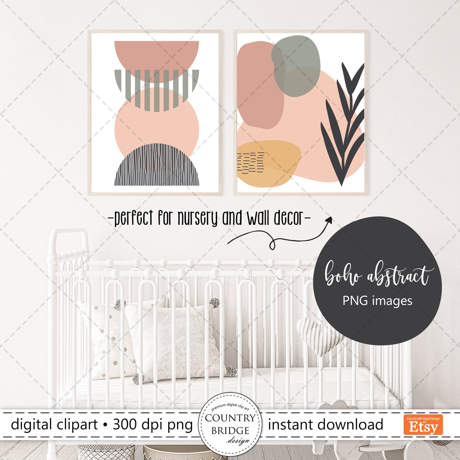 Boho Clipart, Abstract Boho Clipart, Modern Boho Collage, Abstract ...