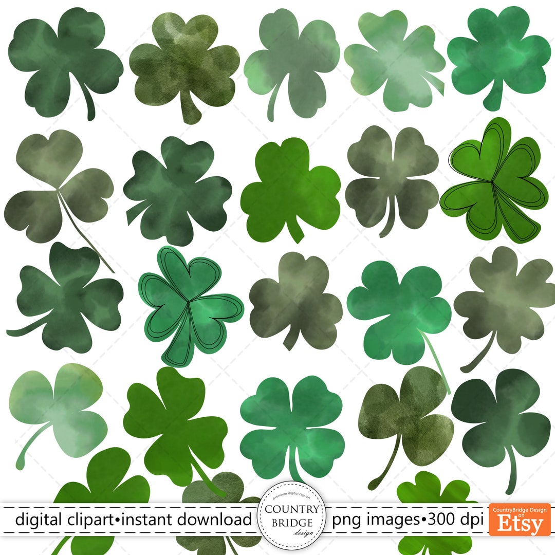 St. Patrick's Watercolor Shamrock Clipart, Shamrock Watercolor PNG, St ...