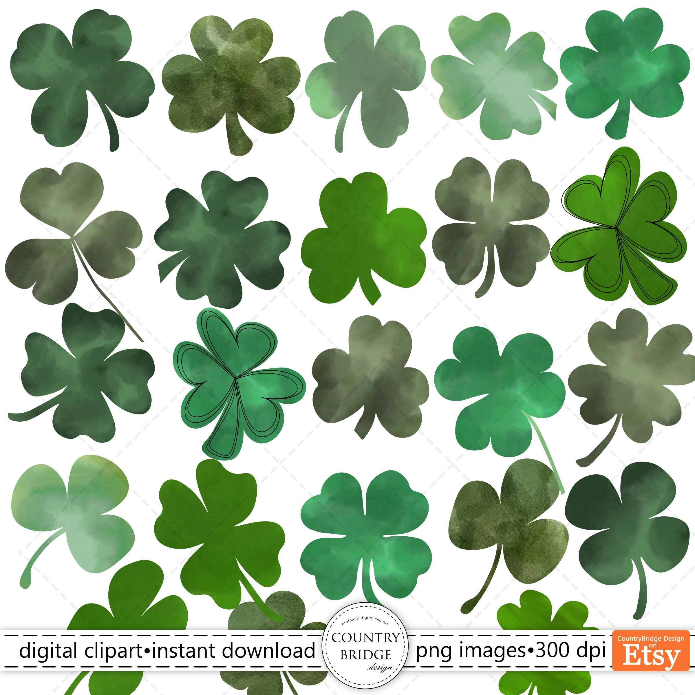 St. Patrick's Watercolor Shamrock Clipart Shamrock - Etsy