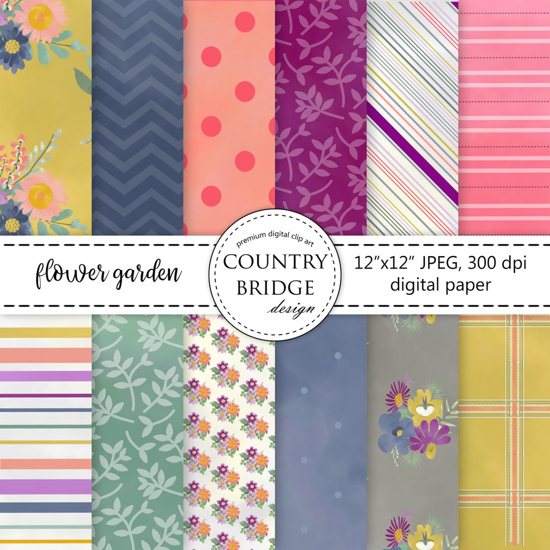 Flower Digital Paper Watercolor Floral Background Planner Journal