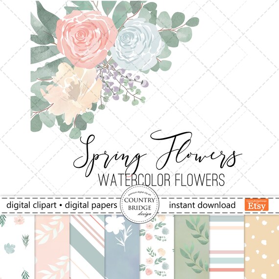 Watercolor Spring Flowers Spring Flower Digital Paper Floral | Etsy