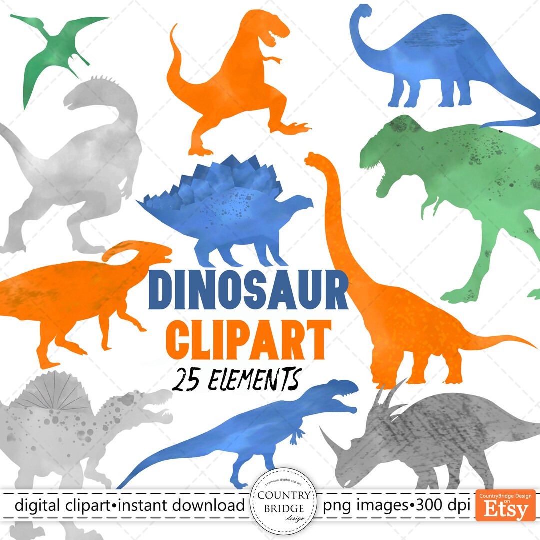 Dinosaur Clipart, Watercolor Dinosaurs, T-rex, Triceratops ...