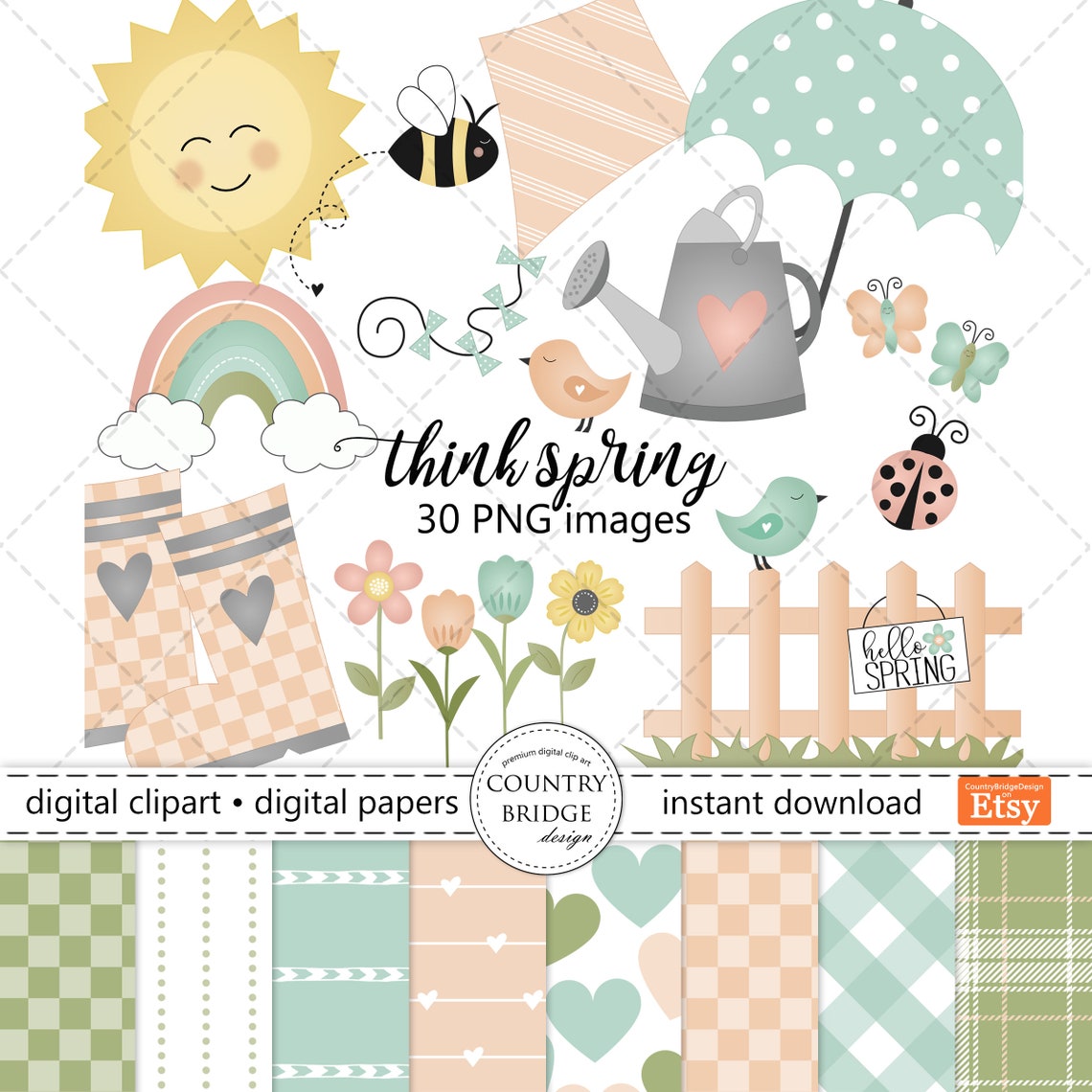Spring Clipart PNG Bundle Spring Clipart & Digital Paper | Etsy