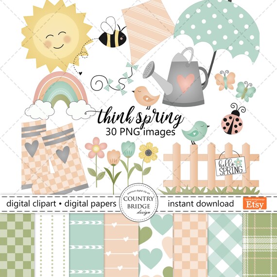 Spring Clipart PNG Bundle Spring Clipart & Digital Paper | Etsy