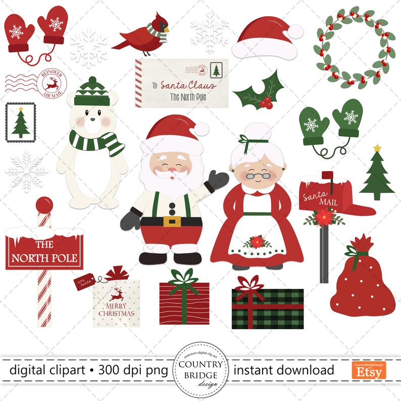 Christmas North Pole Clipart & Digital Paper Bundle Santa - Etsy