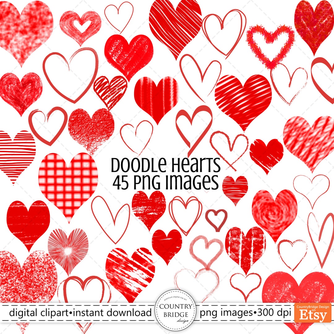 Doodle Valentine Heart Clipart, Hand Drawn Valentine Heart PNG, Heart ...