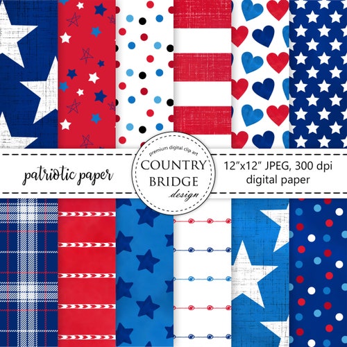 4th of July Digital Paper Patriotic Scrapbook Papers Fourth - Etsy