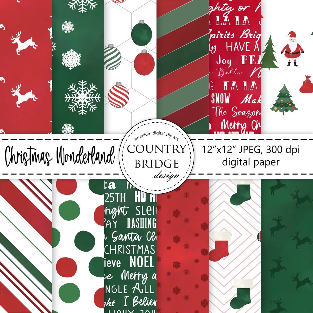 Christmas Digital Paper, Santa Christmas Paper, Red Green Digital Paper ...