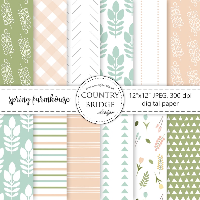 Spring Farmhouse Clipart & Digital Paper Bundle Spring PNG | Etsy