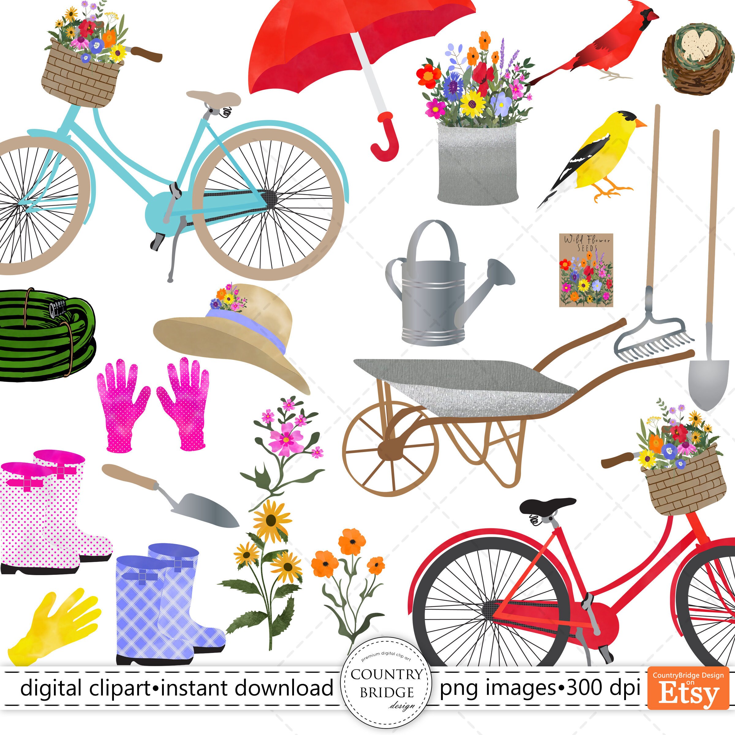 Spring Watercolor Gardening Clip Art Watercolor Spring - Etsy