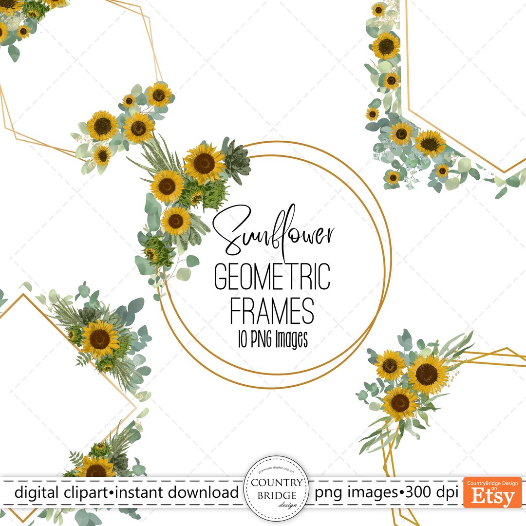 Sunflower Gold Eucalyptus Frame, Watercolor Eucalyptus Greenery ...