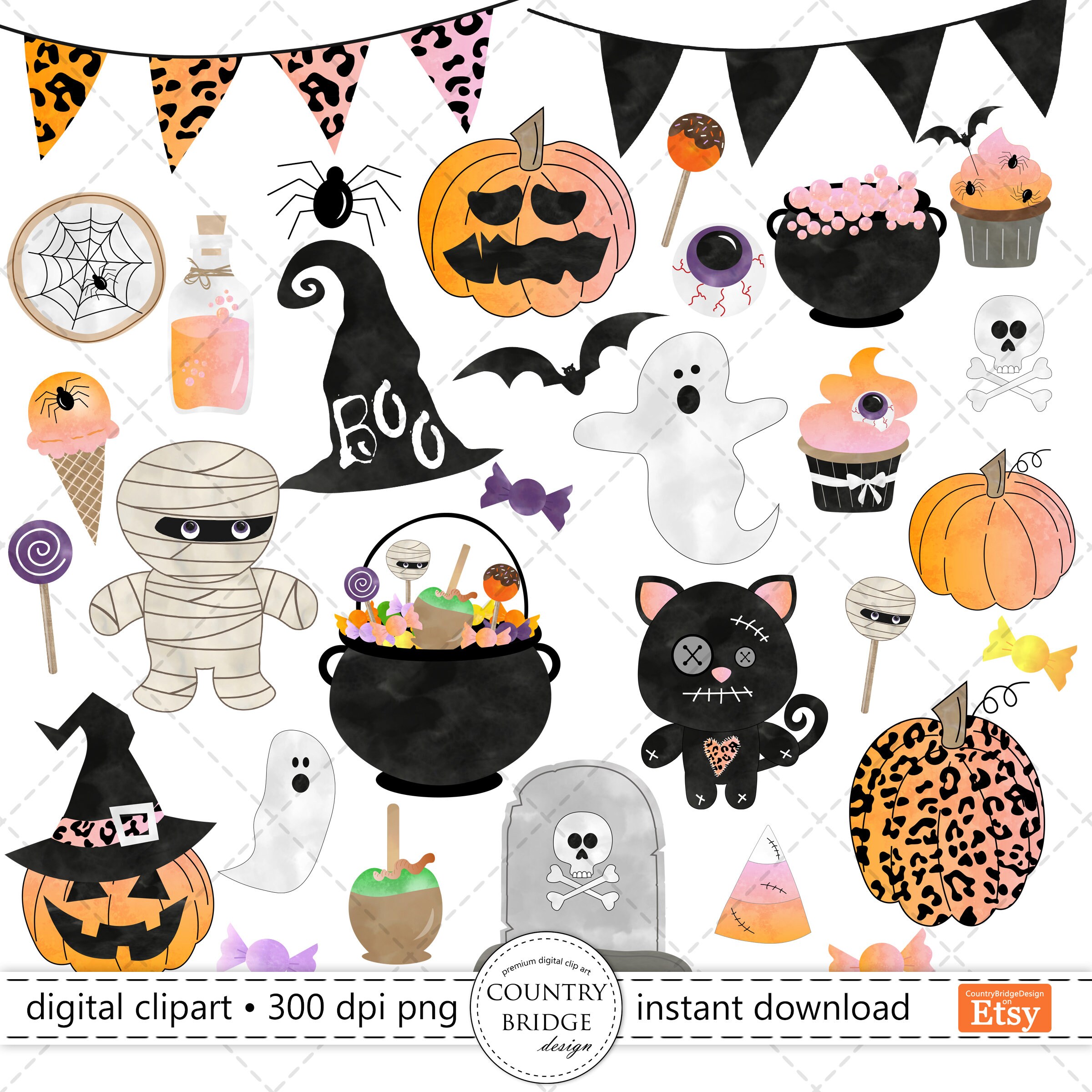 Watercolor Halloween Clipart Halloween PNG Jack-o-Lantern | Etsy