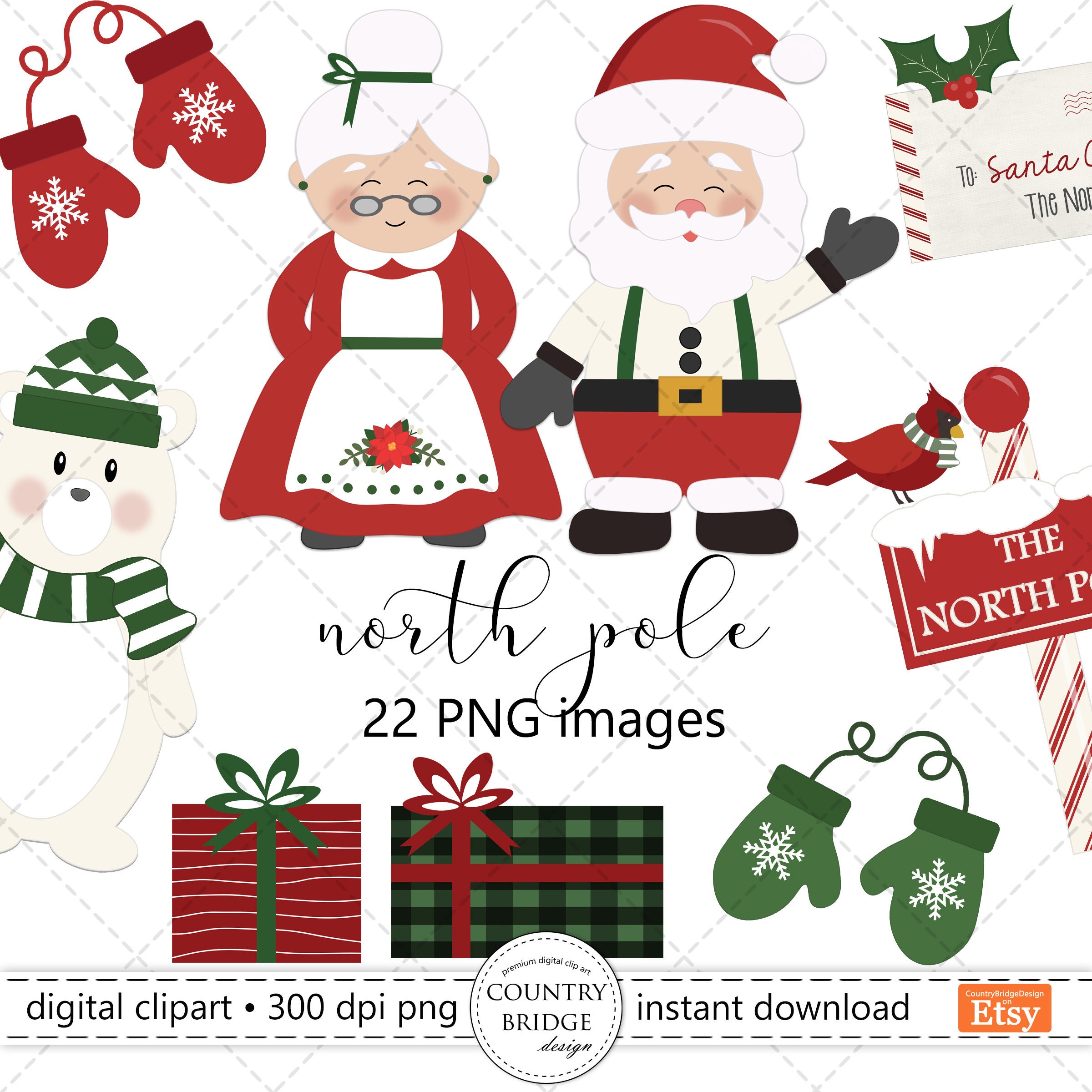 Christmas North Pole Clipart & Digital Paper Bundle Santa - Etsy