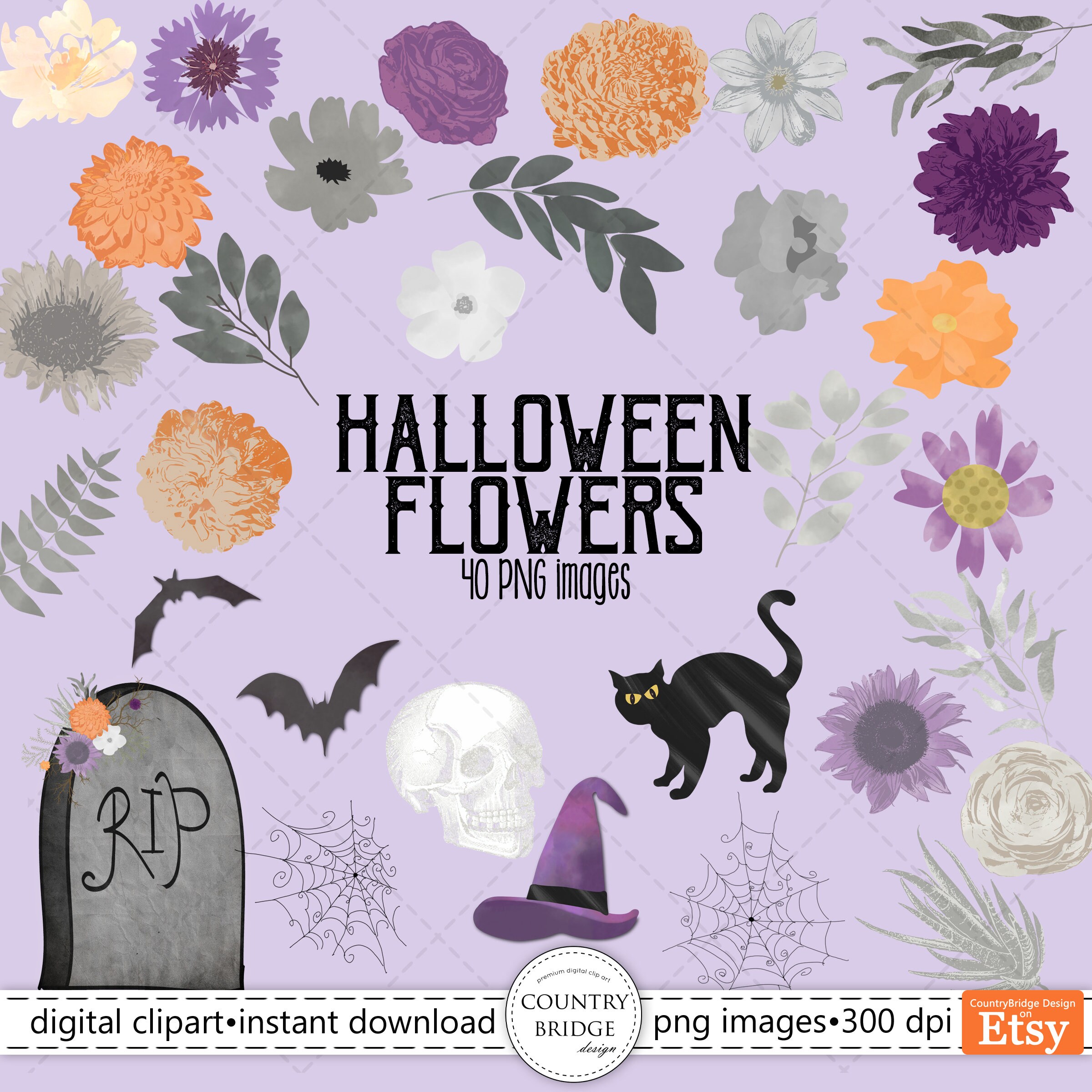 Halloween Flower Clip Art Halloween Frame Halloween Bouquet - Etsy
