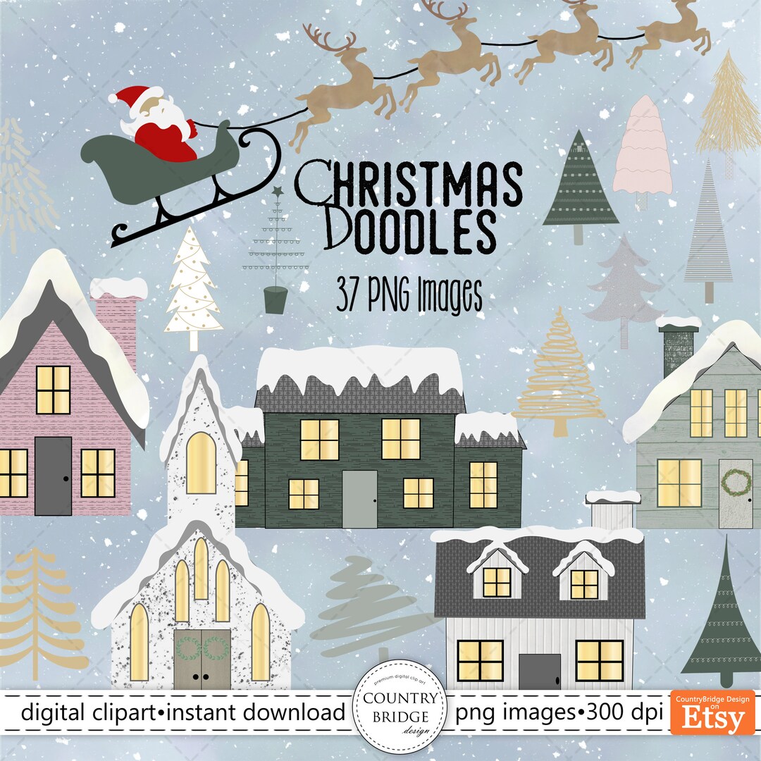 Boho Christmas Clip Art, Doodle Trees, Scandinavian Christmas, Doodle ...