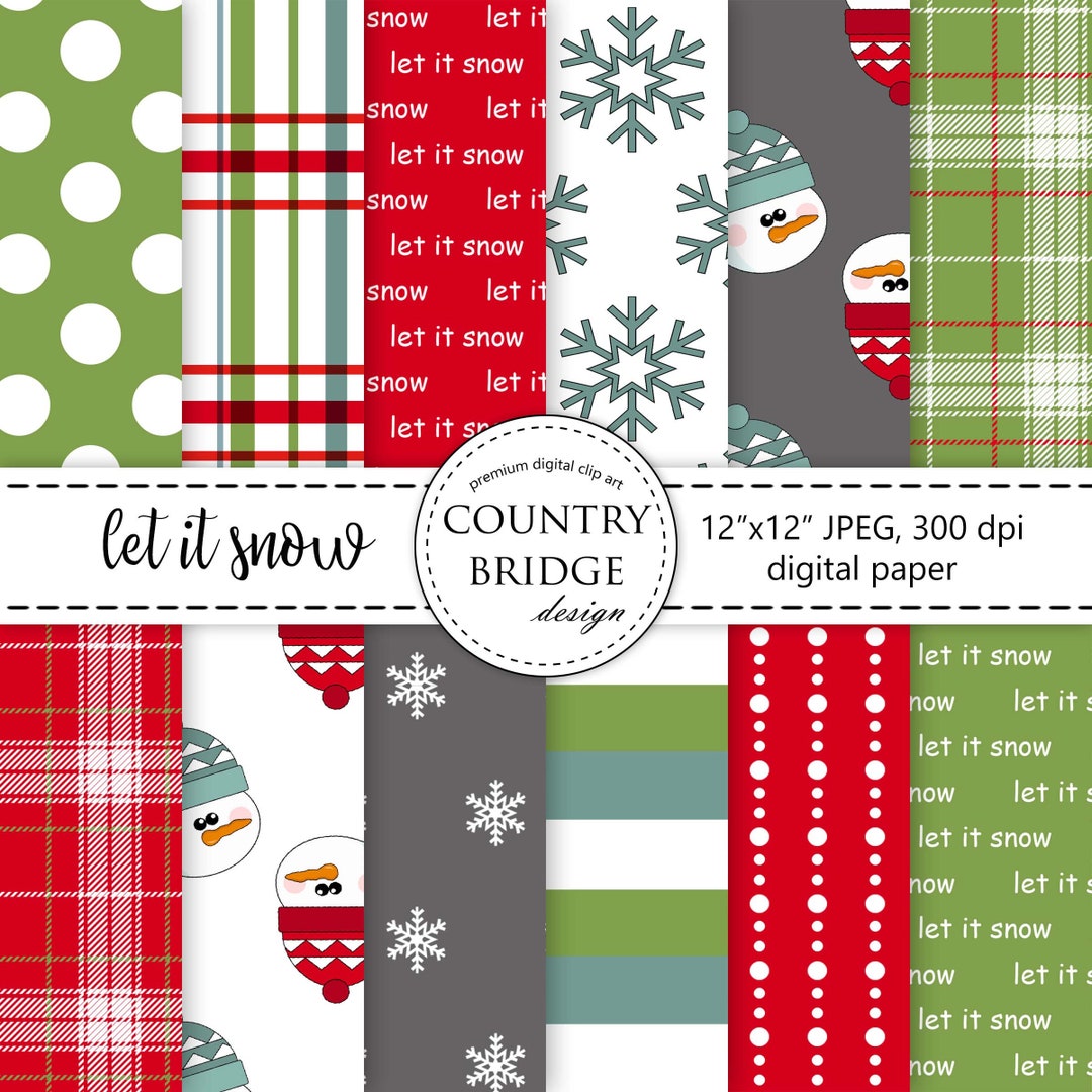 Snowman Digital Paper Let It Snow Digital Paper Snowflake - Etsy