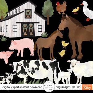 Farm Animal Clipart, Baby Farm Animals, Watercolor Farm Animals, PNG ...