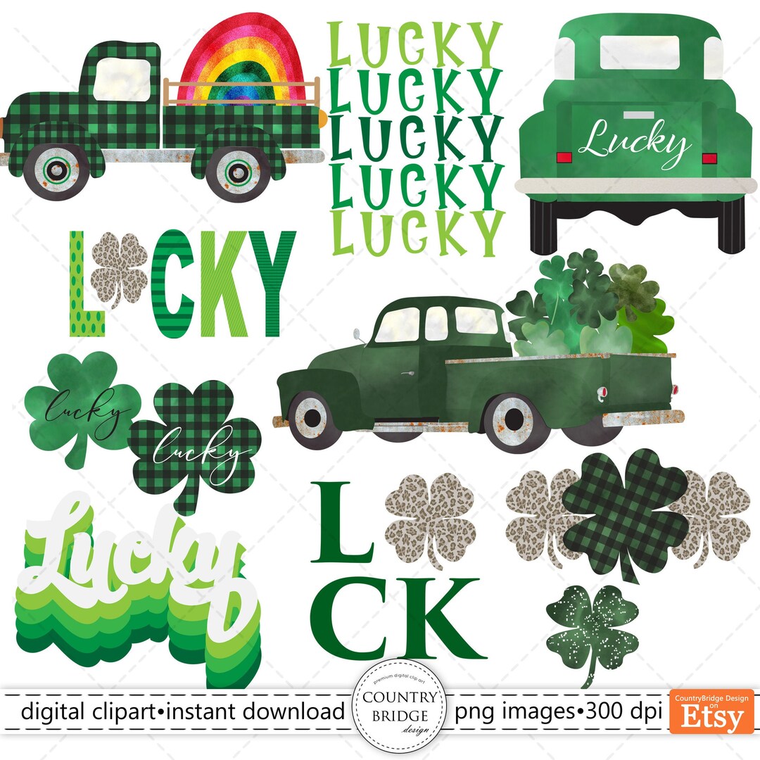 St Patricks Clipart, Farm Truck & Shamrock,sublimation Design, Green ...