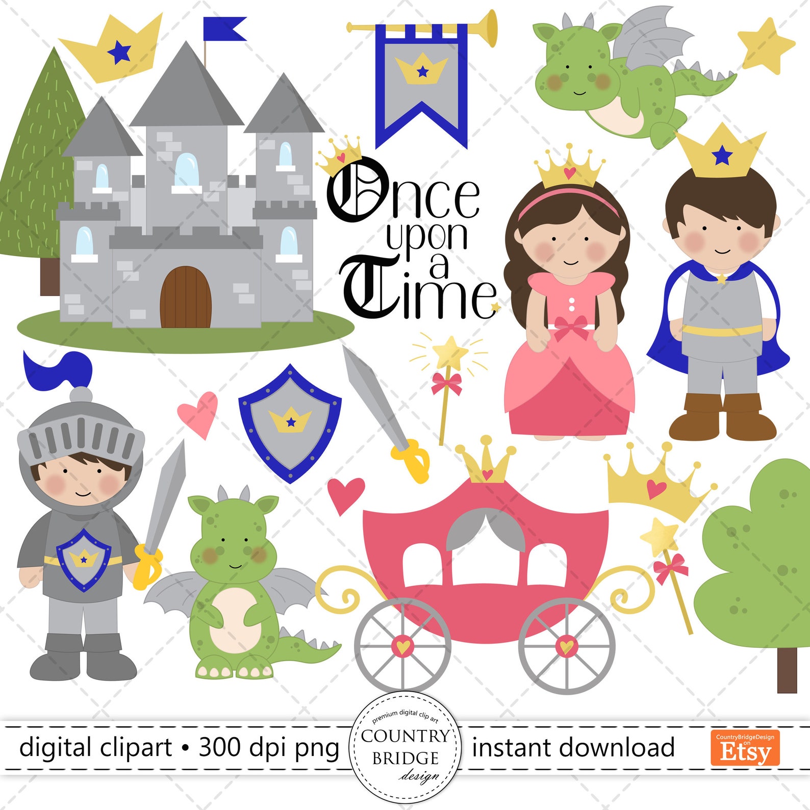 Knight & Dragon Clipart Princess Clipart Fairy Tale Clipart | Etsy