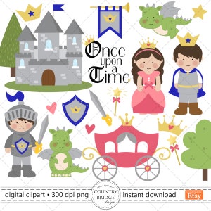 Knight & Dragon Clipart, Princess Clipart, Fairy Tale Clipart, Knight ...