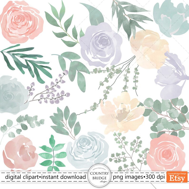 Spring Watercolor Flowers Watercolor Pastel Floral Clipart - Etsy