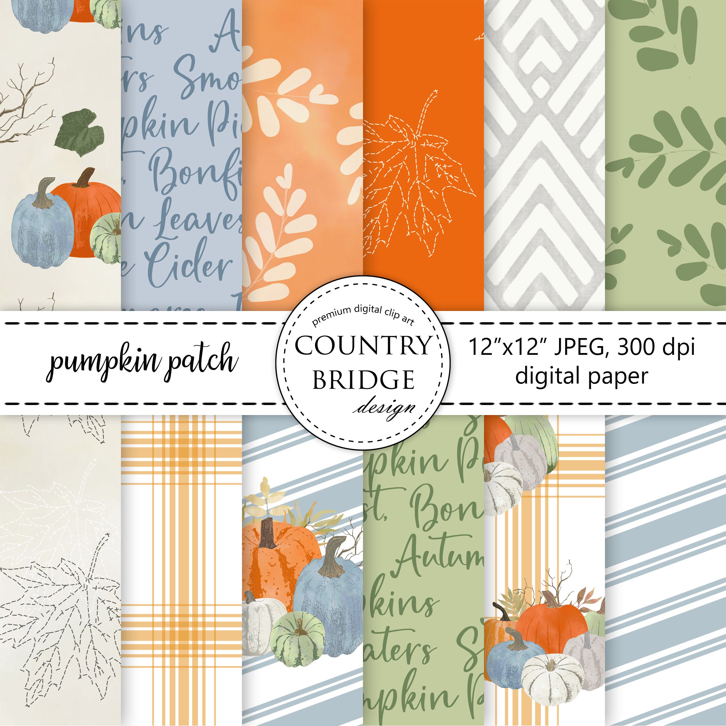 Pumpkin Clip Art Fall Clipart and Paper Bundle Autumn | Etsy