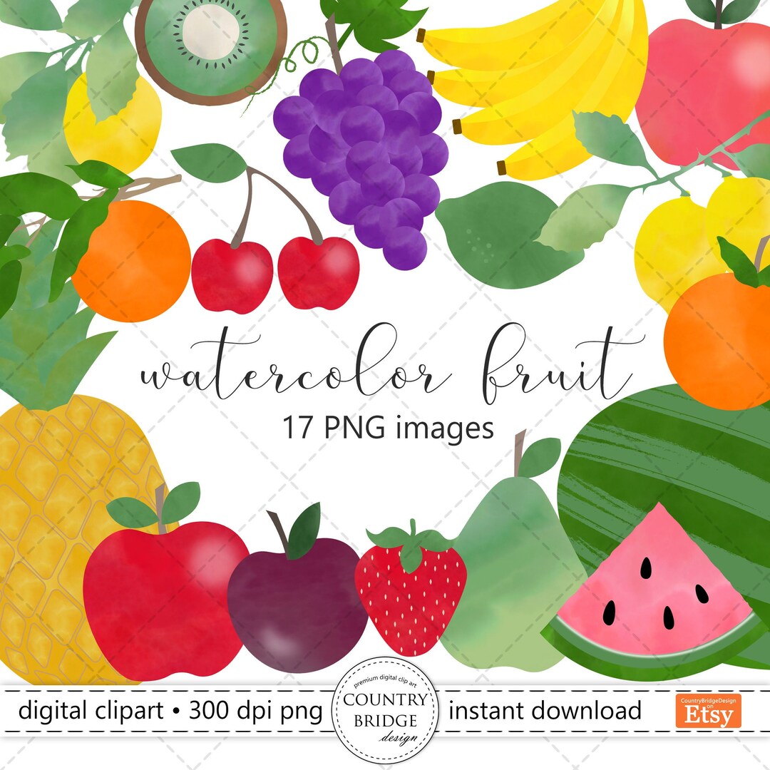 Watercolor Fruit Clip Art, Tropical Clipart, Fruit Variety Clipart ...