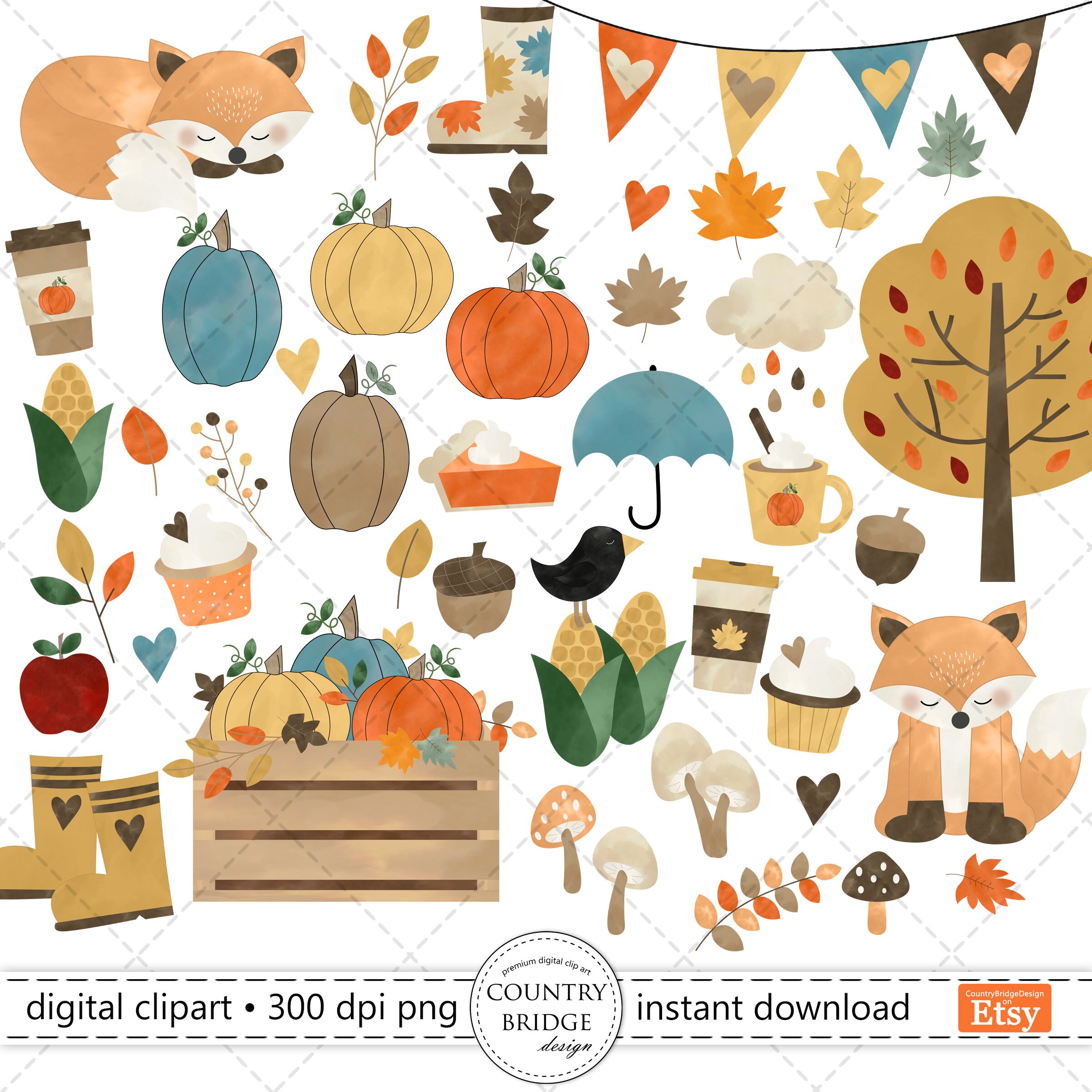 Fall Clipart Autumn Clipart Watercolor Fall Clipart Autumn - Etsy