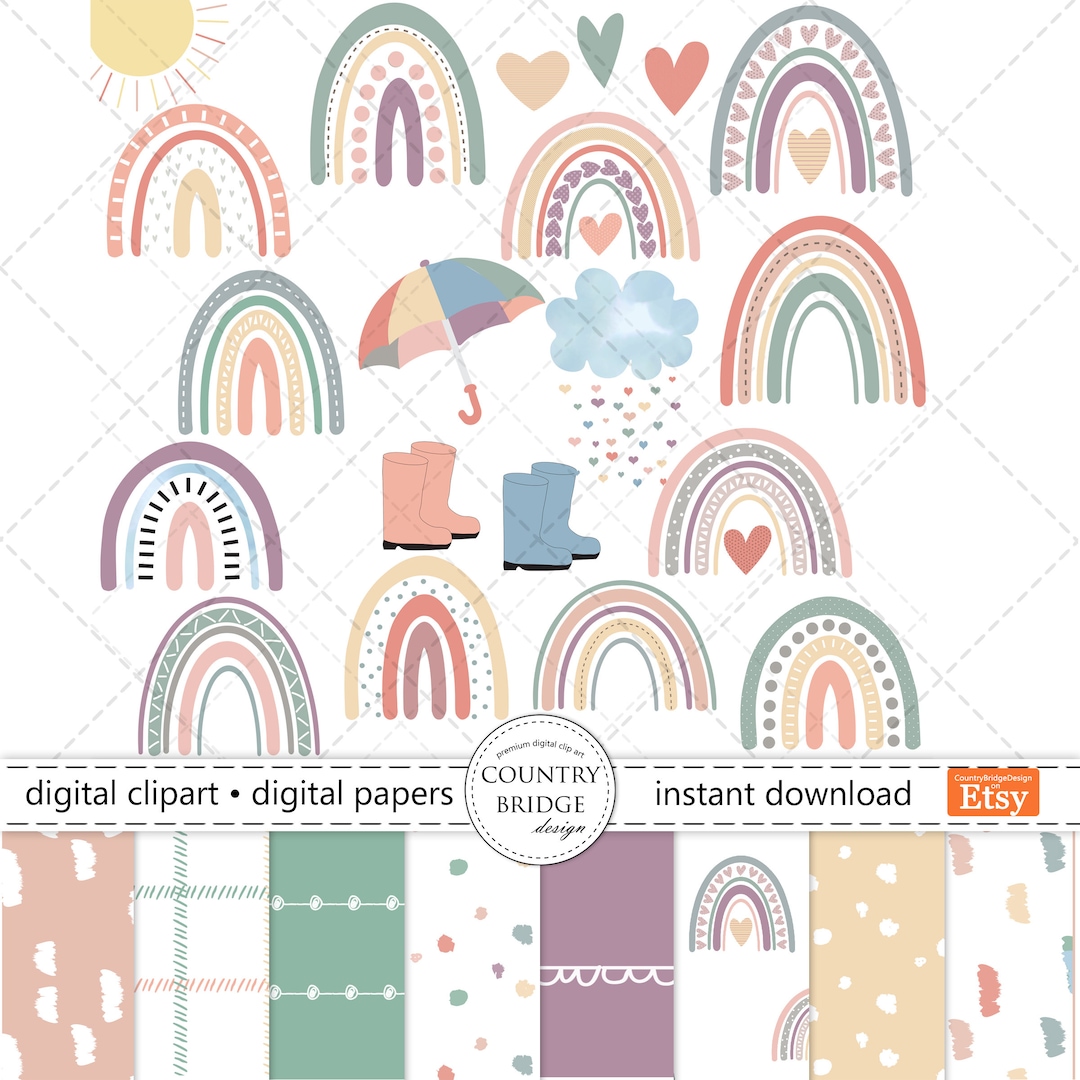 Spring Boho Rainbow Clip Art, Boho Doodle Paper, Boho Doodle Paper ...