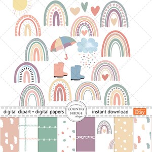 Spring Boho Rainbow Clip Art, Boho Doodle Paper, Boho Doodle Paper ...