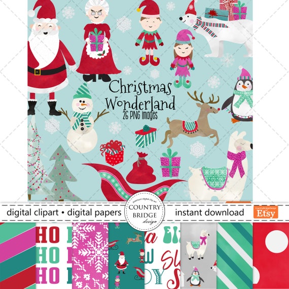 Christmas Clipart & Digital Paper Holiday Clipart Christmas | Etsy