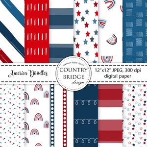 Patriotic Rainbow Clip Art, Doodle July 4th Paper, Red, White & Blue ...