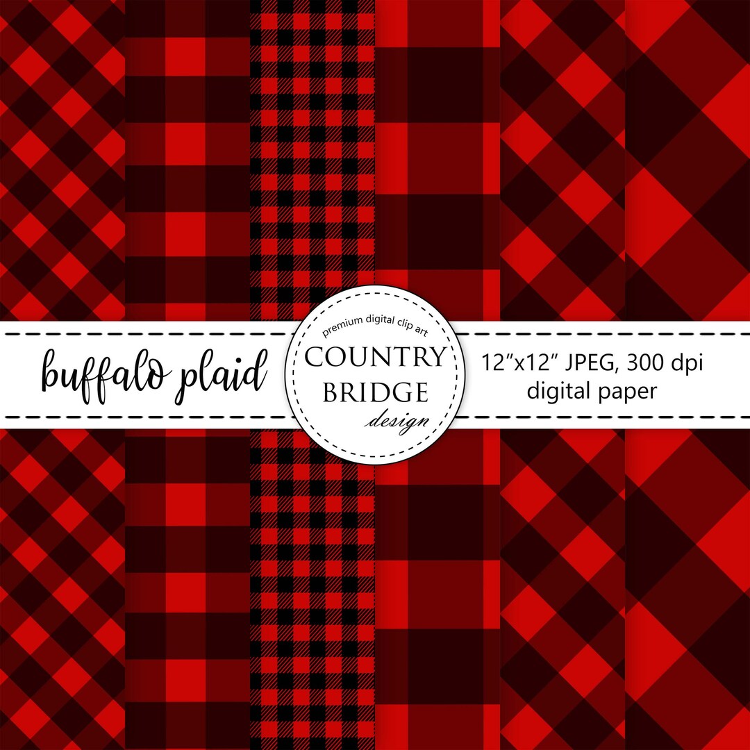 Buffalo Plaid Digital Paper, Christmas Digital Paper, Commercial Use ...