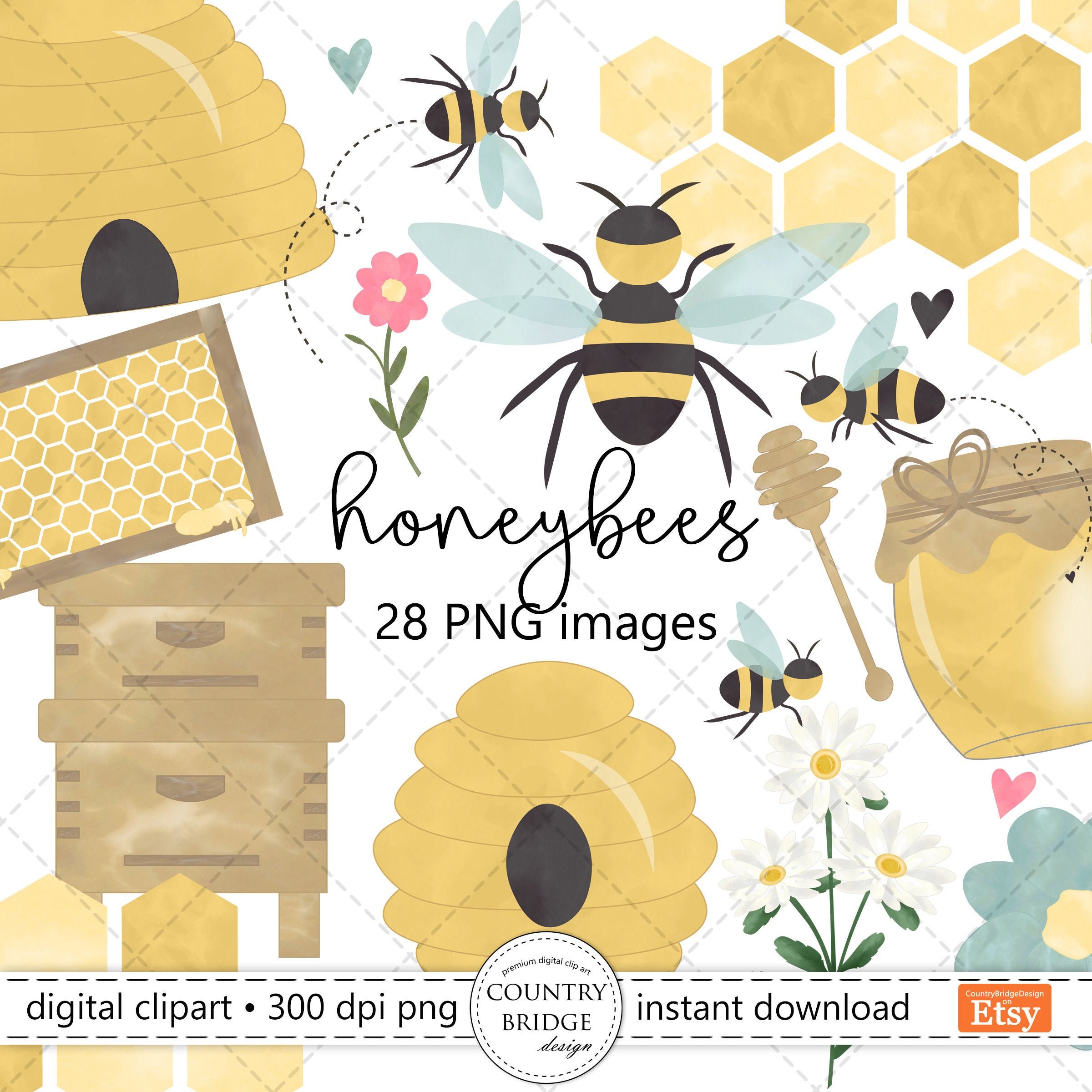Bee Clipart Watercolor Honey Bee Clip Art Honey Clipart - Etsy UK