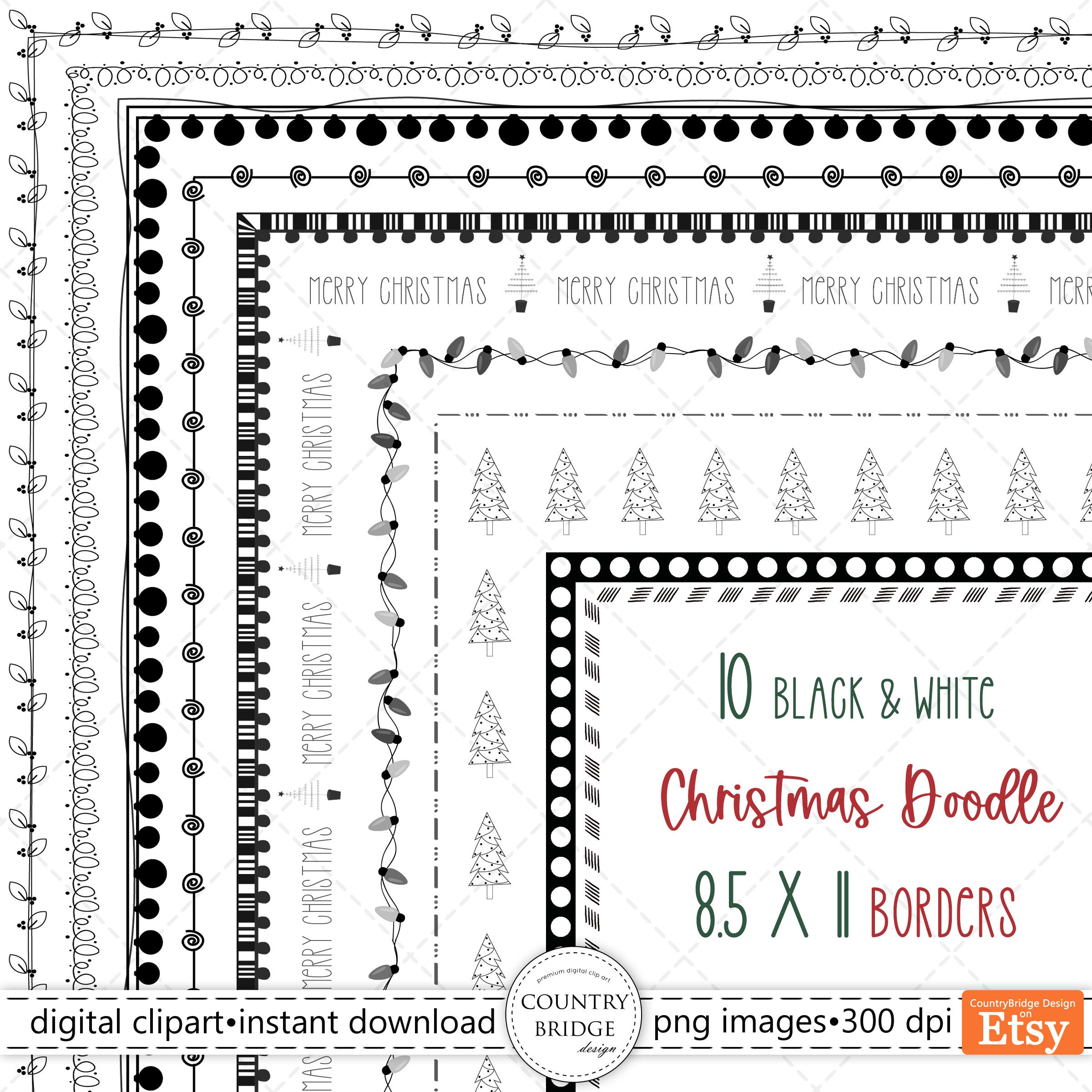 Black And White Christmas Clipart Borders
