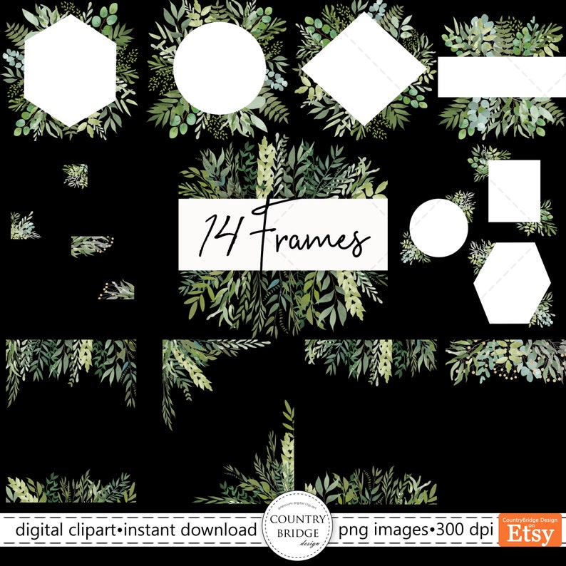 Greenery Frame Watercolor Greenery Leaves Frames Borders - Etsy