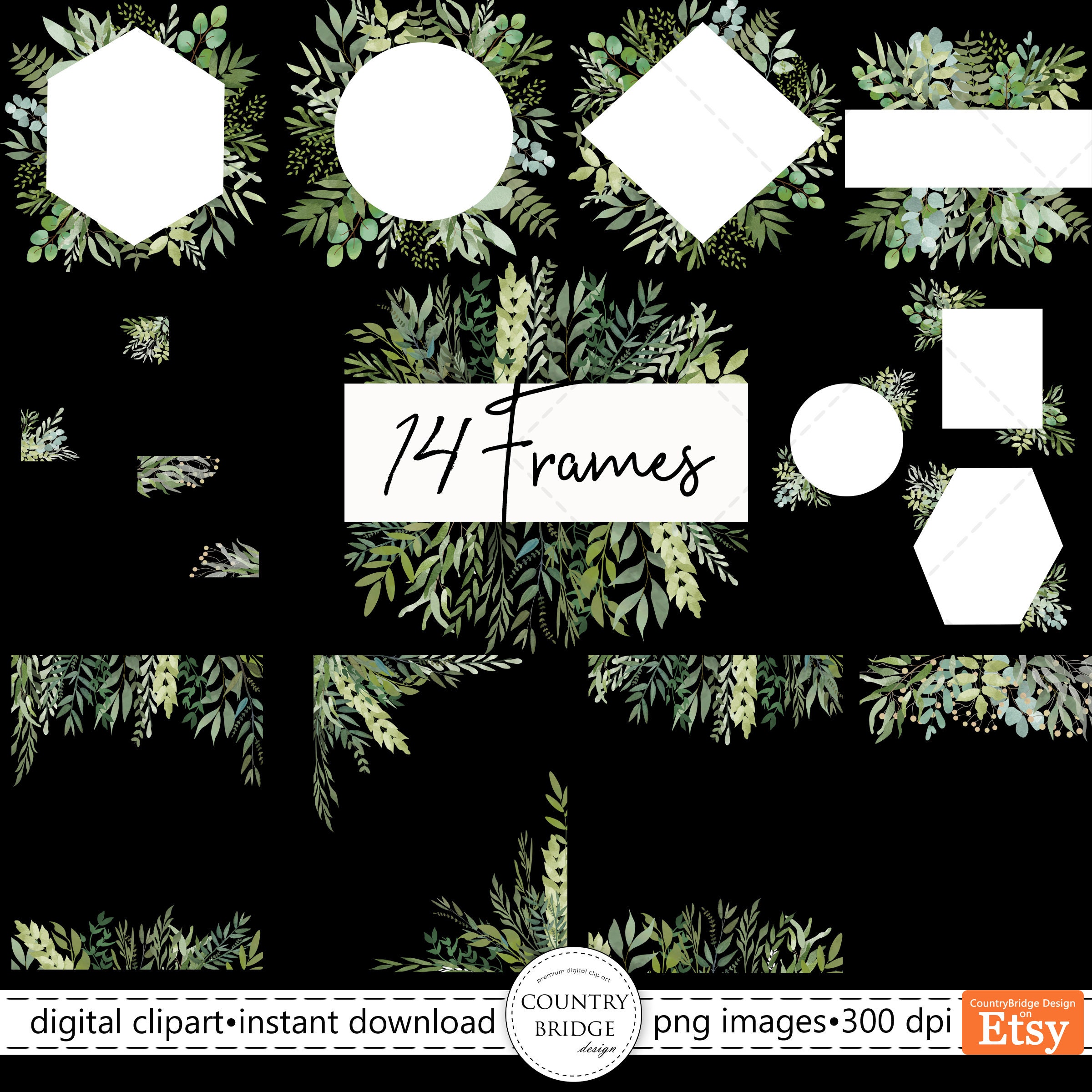 Greenery Frame Watercolor Greenery Leaves Frames Borders | Etsy