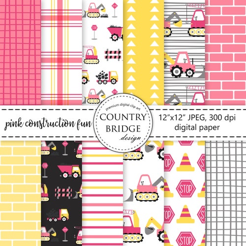 Construction Digital Paper Construction Vehicles Background - Etsy