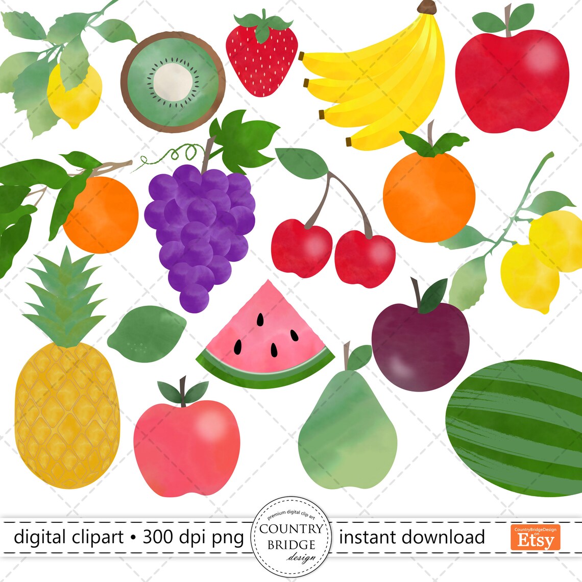 Watercolor Fruit Clip Art Tropical Clipart Fruit Variety - Etsy