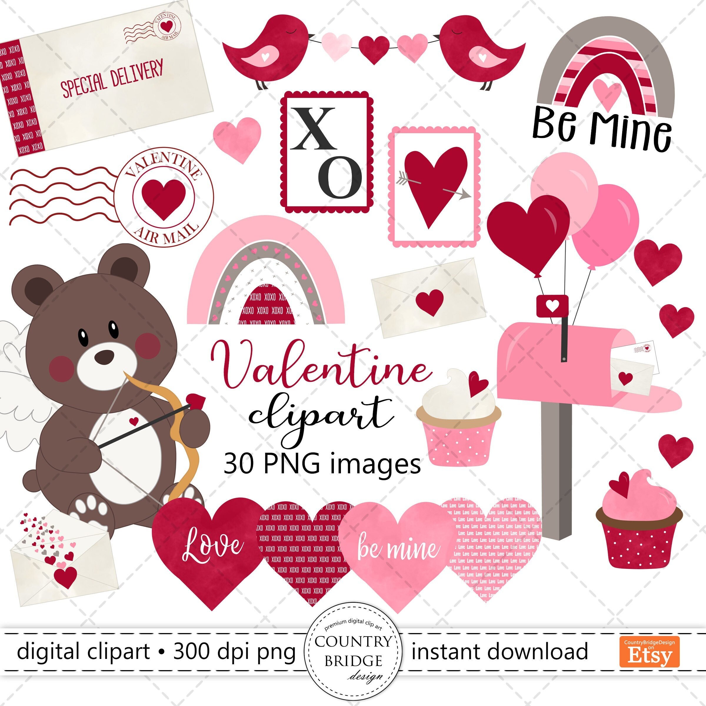 Valentine Clipart Love Clipart Valentine Graphics Cute - Etsy