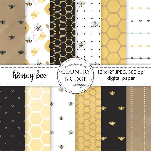 Bee Digital Paper Honey Bee Digital Paper Set Honeycomb | Etsy