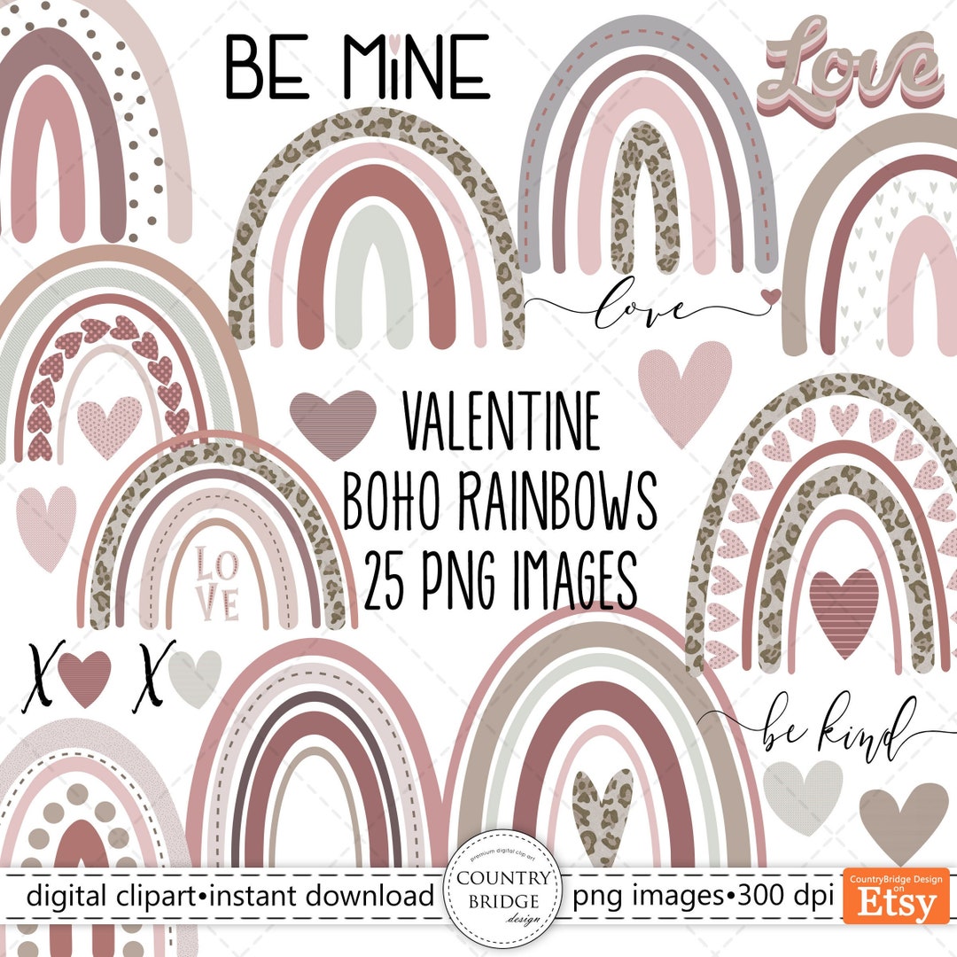 Valentine Rainbow Clipart, Boho Valentine Rainbow PNG, Leopard Rainbow ...