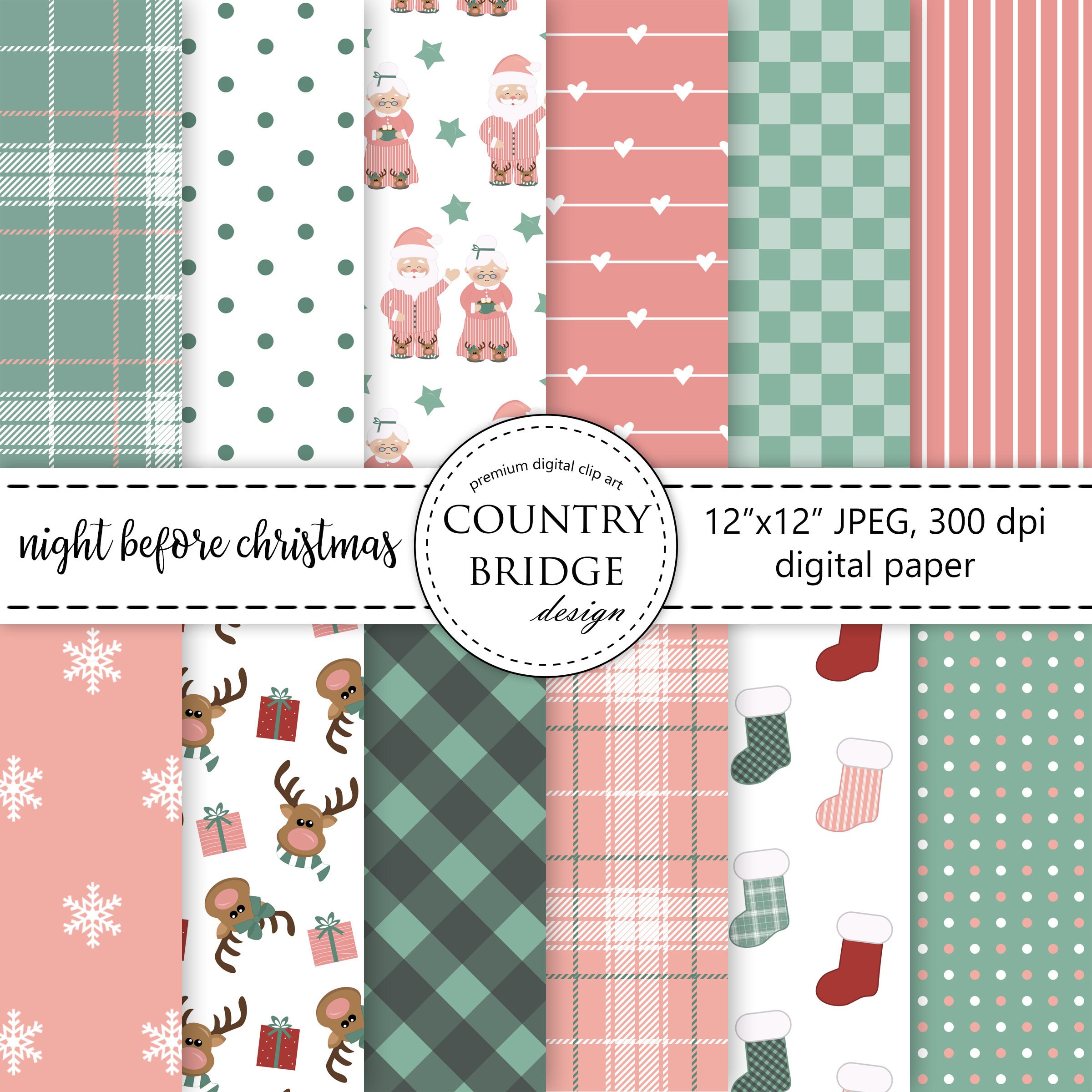 Christmas Clipart & Digital Paper Bundle Santa Claus Clipart - Etsy