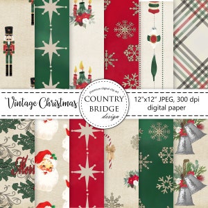 Vintage Christmas Clipart & Digital Paper Bundle, Classic Christmas ...