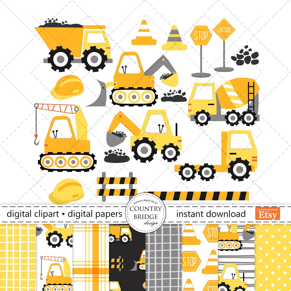Construction Clipart & Digital Paper Bundle Construction - Etsy Canada