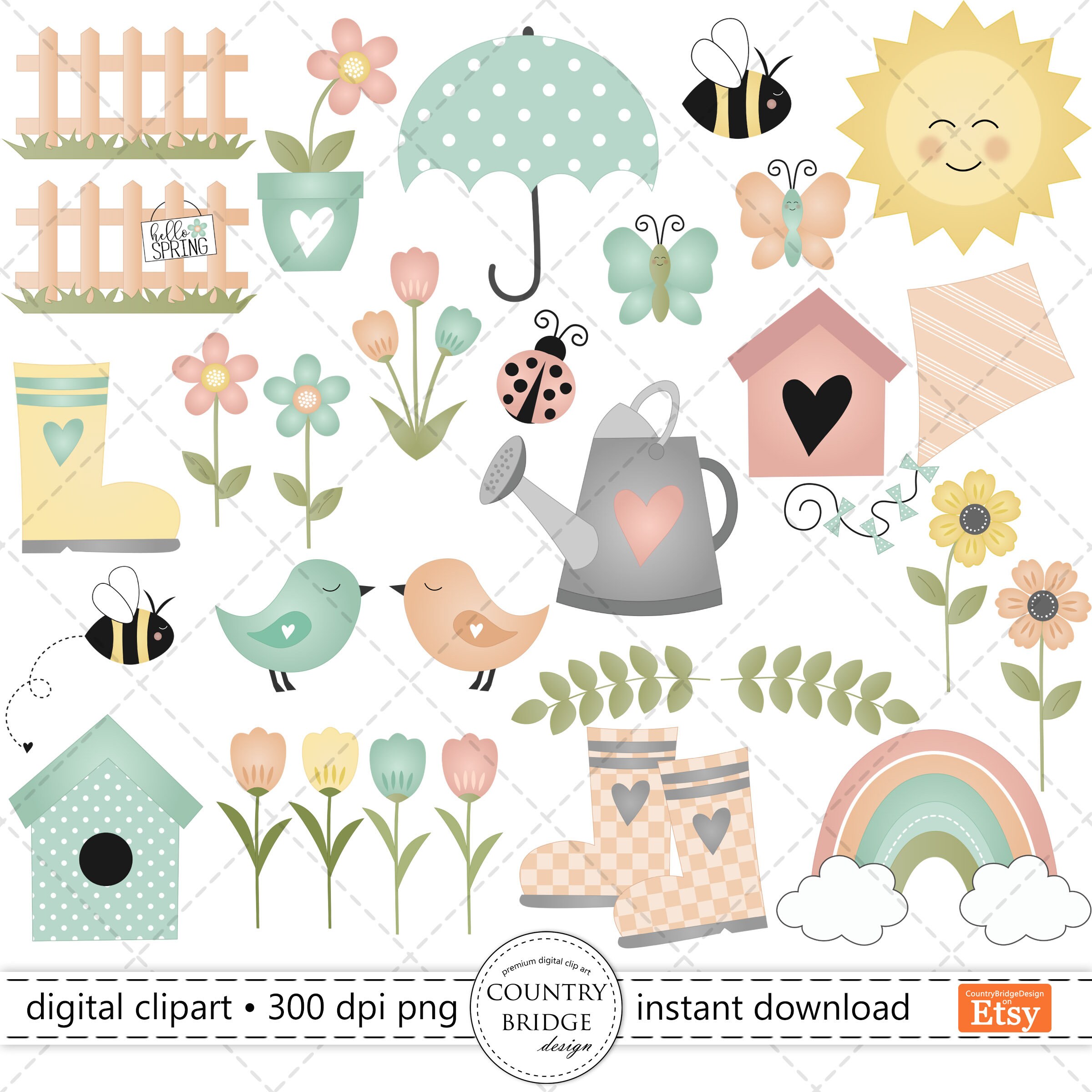 Spring Clipart PNG Bundle Spring Clipart & Digital Paper | Etsy